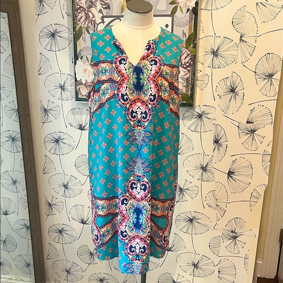 Renee C. | Dresses | Renee C 6 Vibrant Blue Patterned Dress | Poshmark